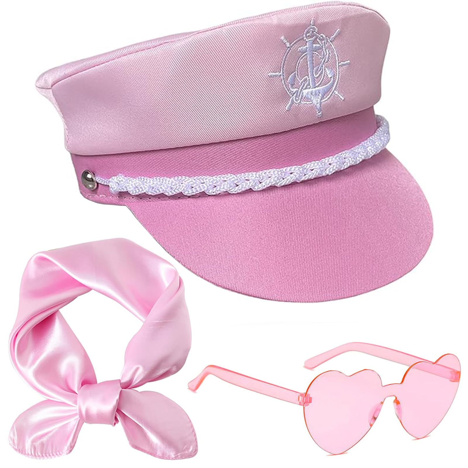 DPLin Pink Captain Hat with Sunglasses & Scarf Yacht Sailors Hat ...