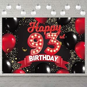 Amazon.com : Happy 93rd Birthday Red and Black Banner Backdrop ...