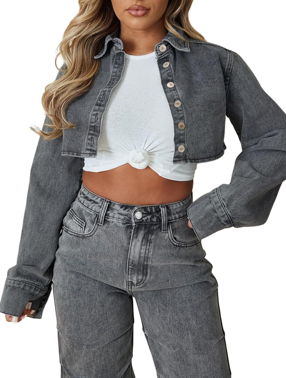 TodTan Women's Cropped Jean Denim Jackets - Distressed Frayed Hem ...