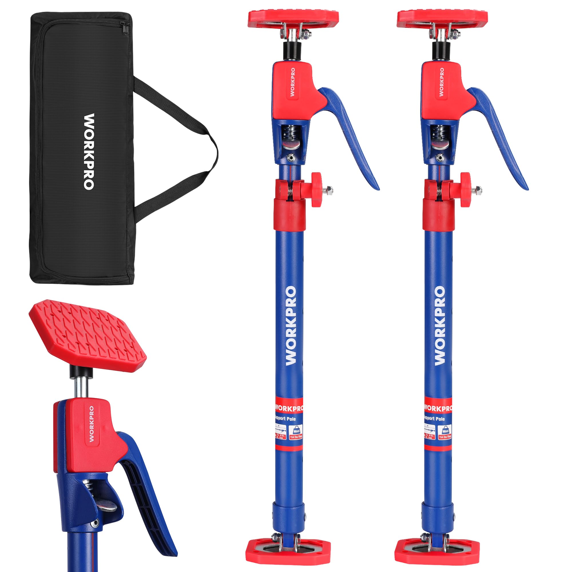 WORKPRO Cabinet Jack Support Pole, 23-3/5" to 45-3/10" Steel Telescopic ...