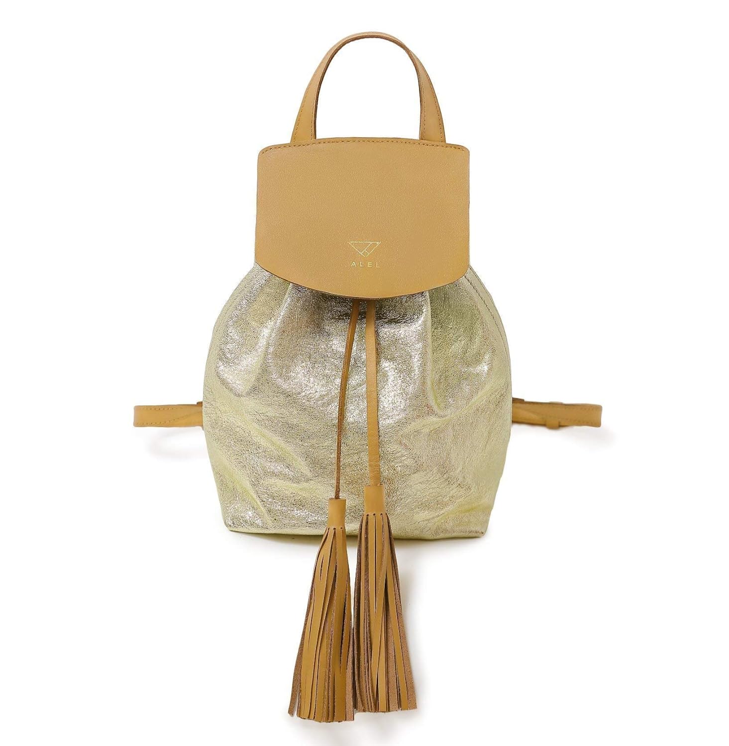 Amazon.com: RAYEN gold leather backpack with monogram | Personalized ...