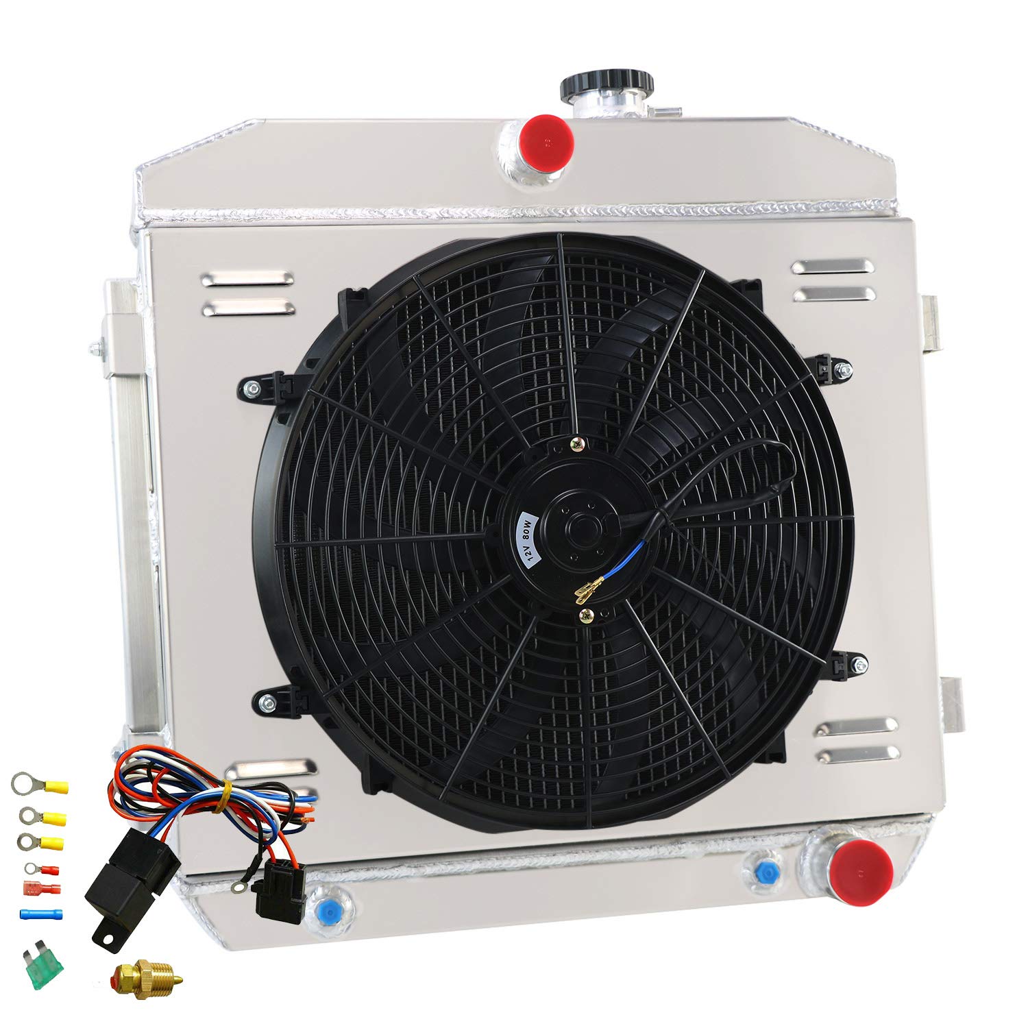 ALLOYWORKS 3 Row All Aluminum Radiator+Shroud Fan+Relay For 1955 1956 ...