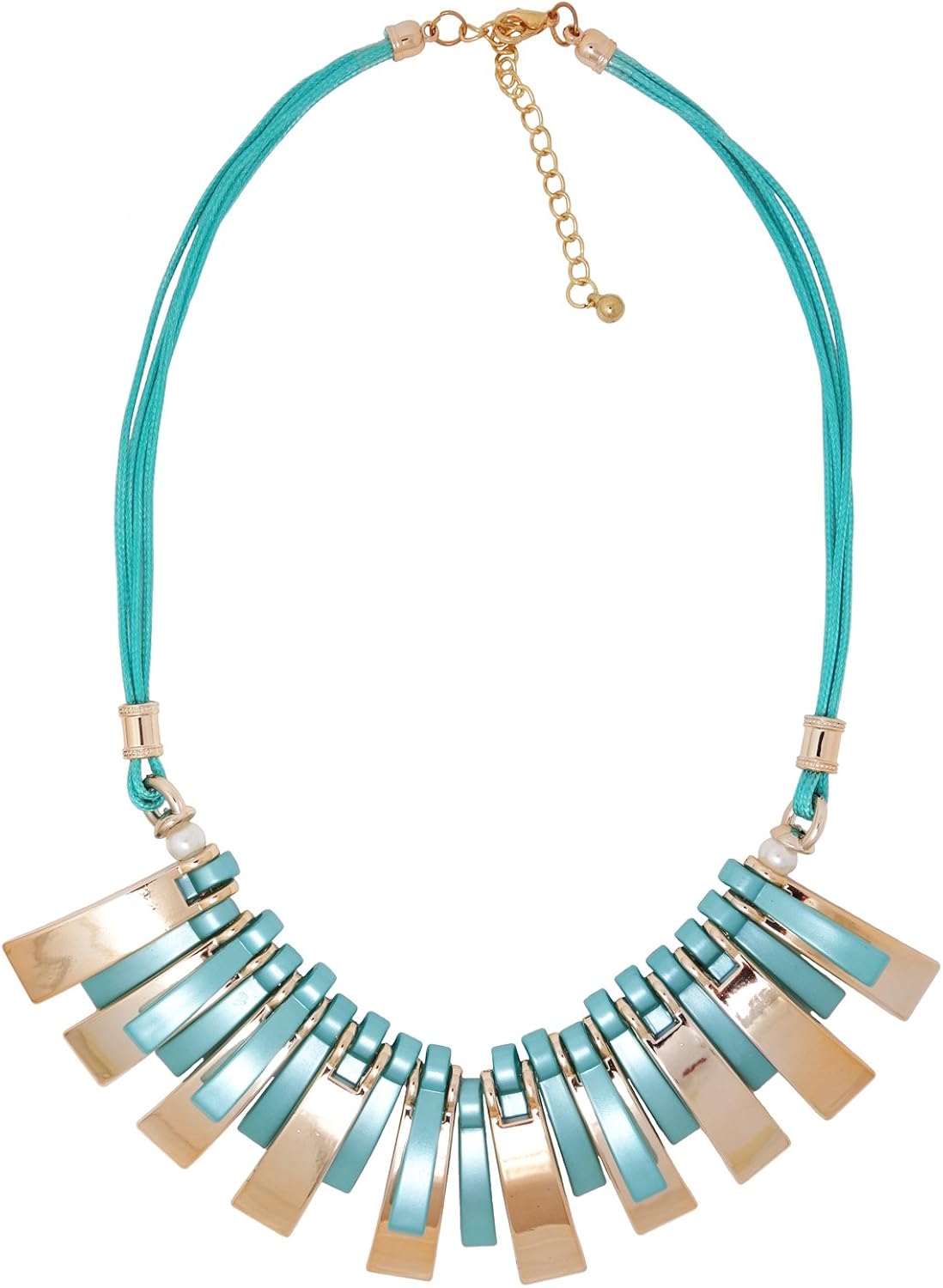 Amazon.com: Jaysa Collection Cyan Necklace with Gold Tone Ornaments ...