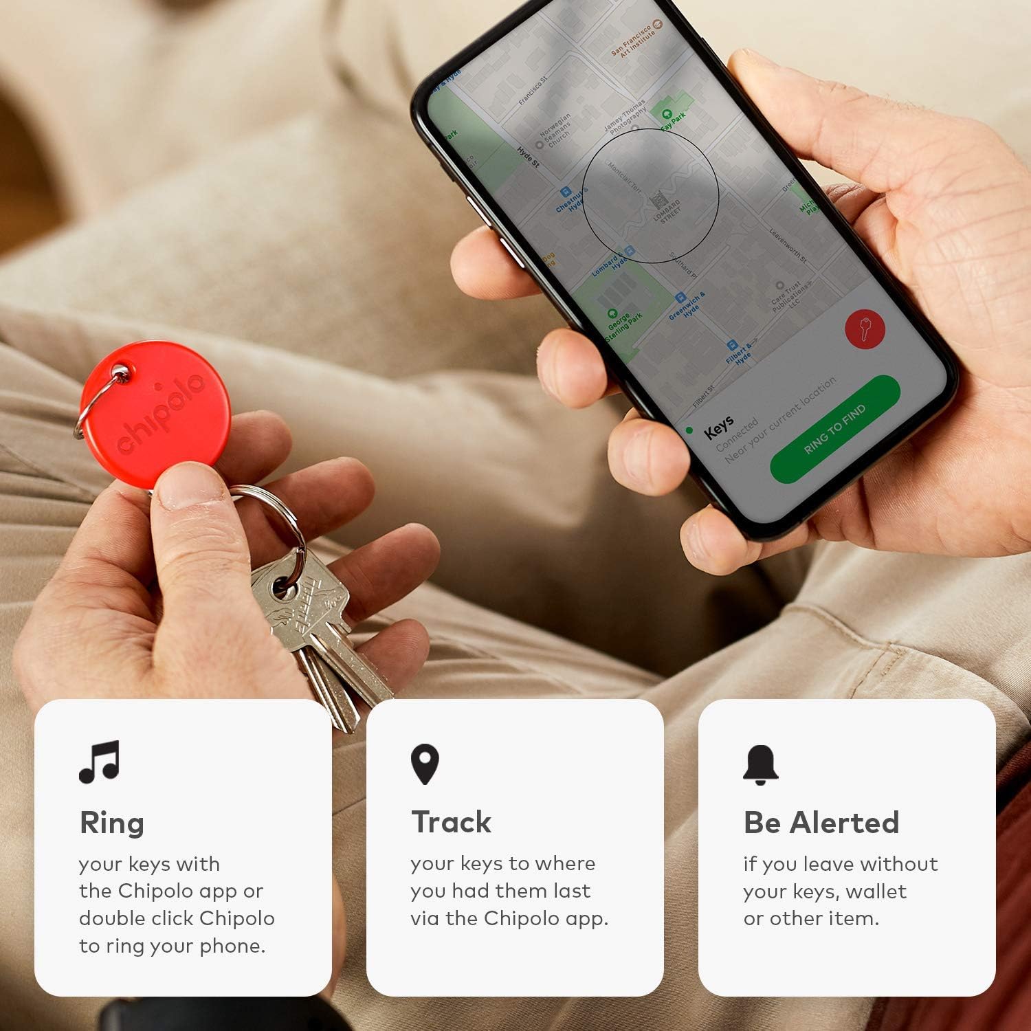 CHIPOLO ONE (2020) – Loudest Water Resistant Bluetooth Key Finder (Red ...