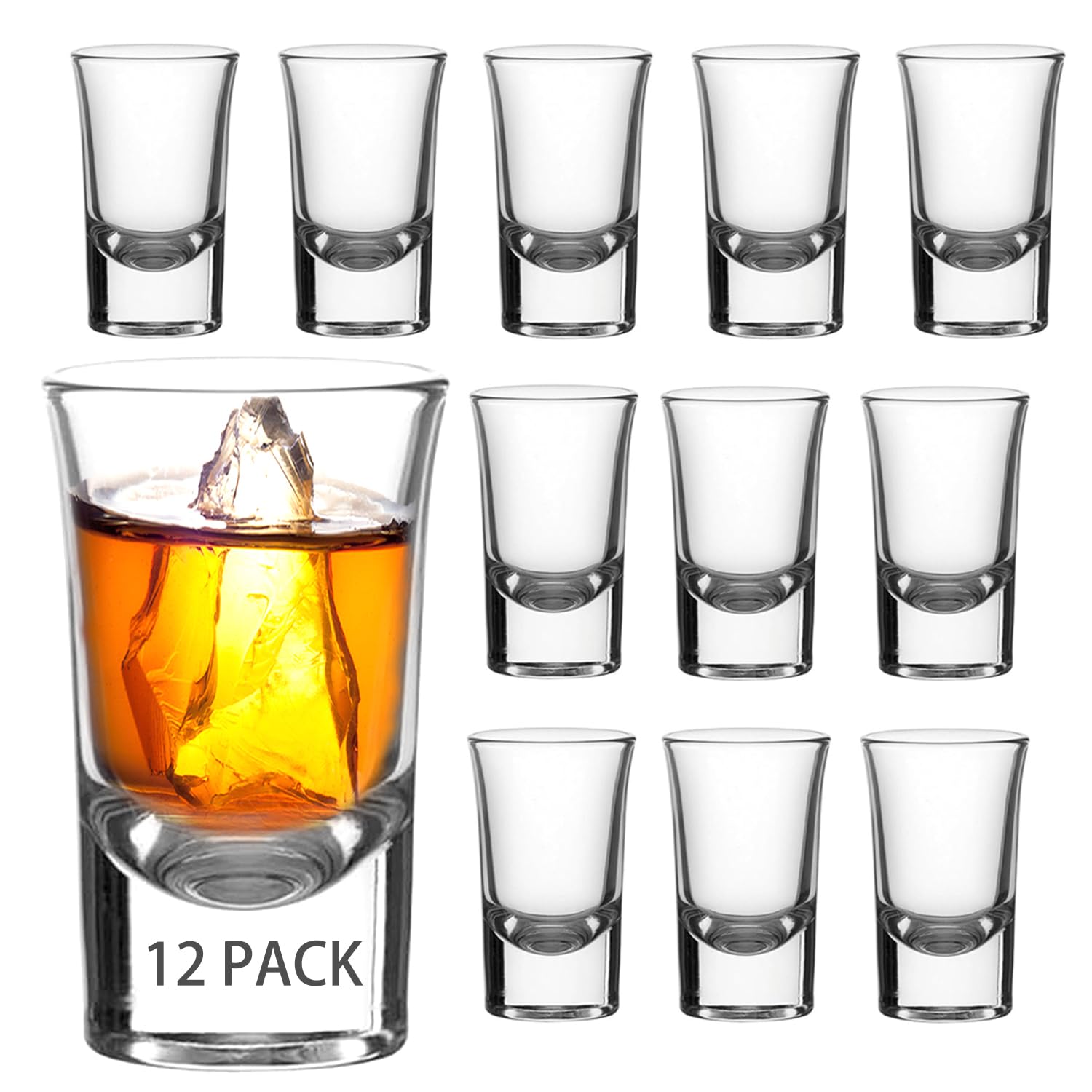 Ruckae 12 Pack 1 OZ Shot Glasses Set with Heavy Base Clear Shot Glasses ...