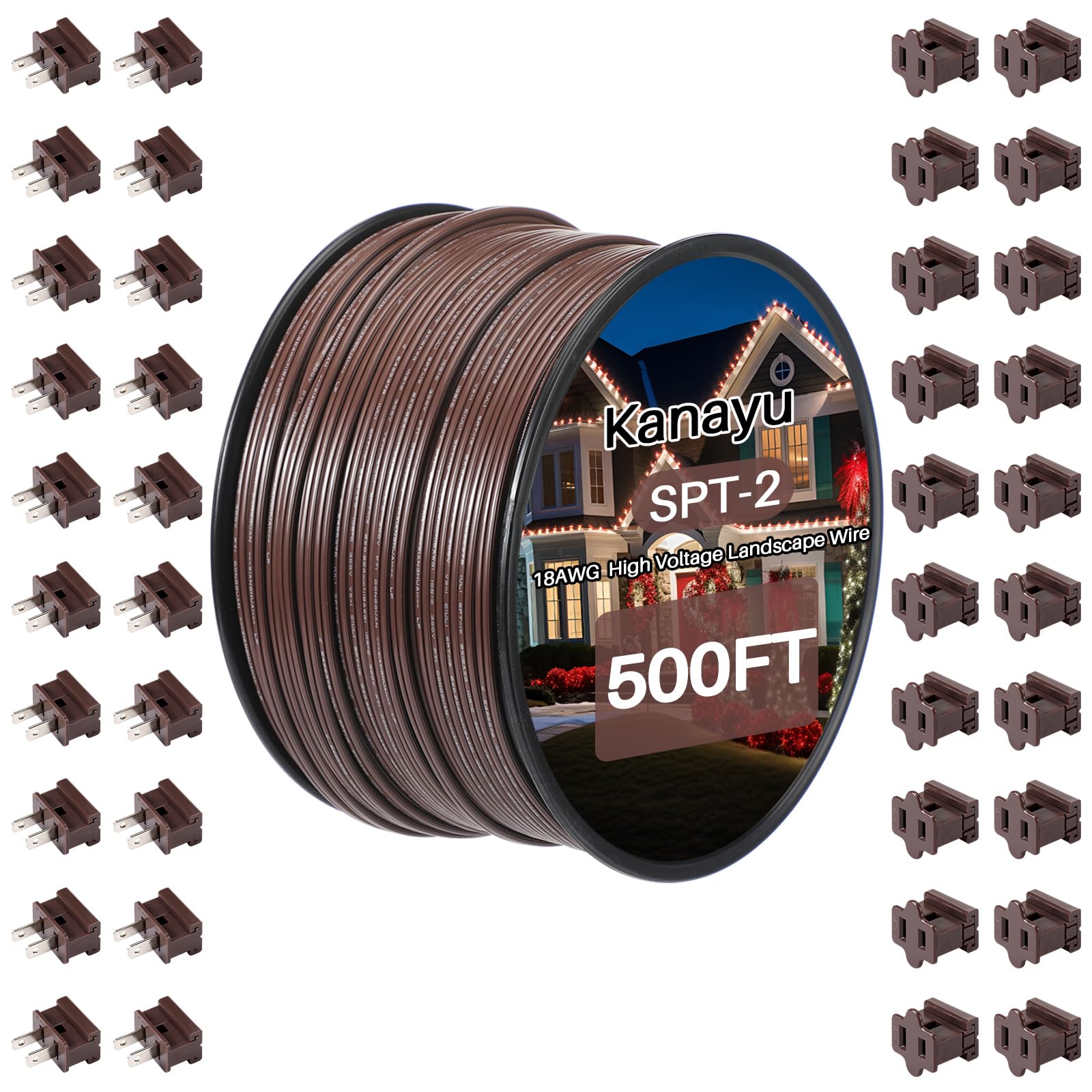 Kanayu 500 Ft SPT-2 High Voltage Landscape Wire 18 Awg 10 Amps Outdoor ...