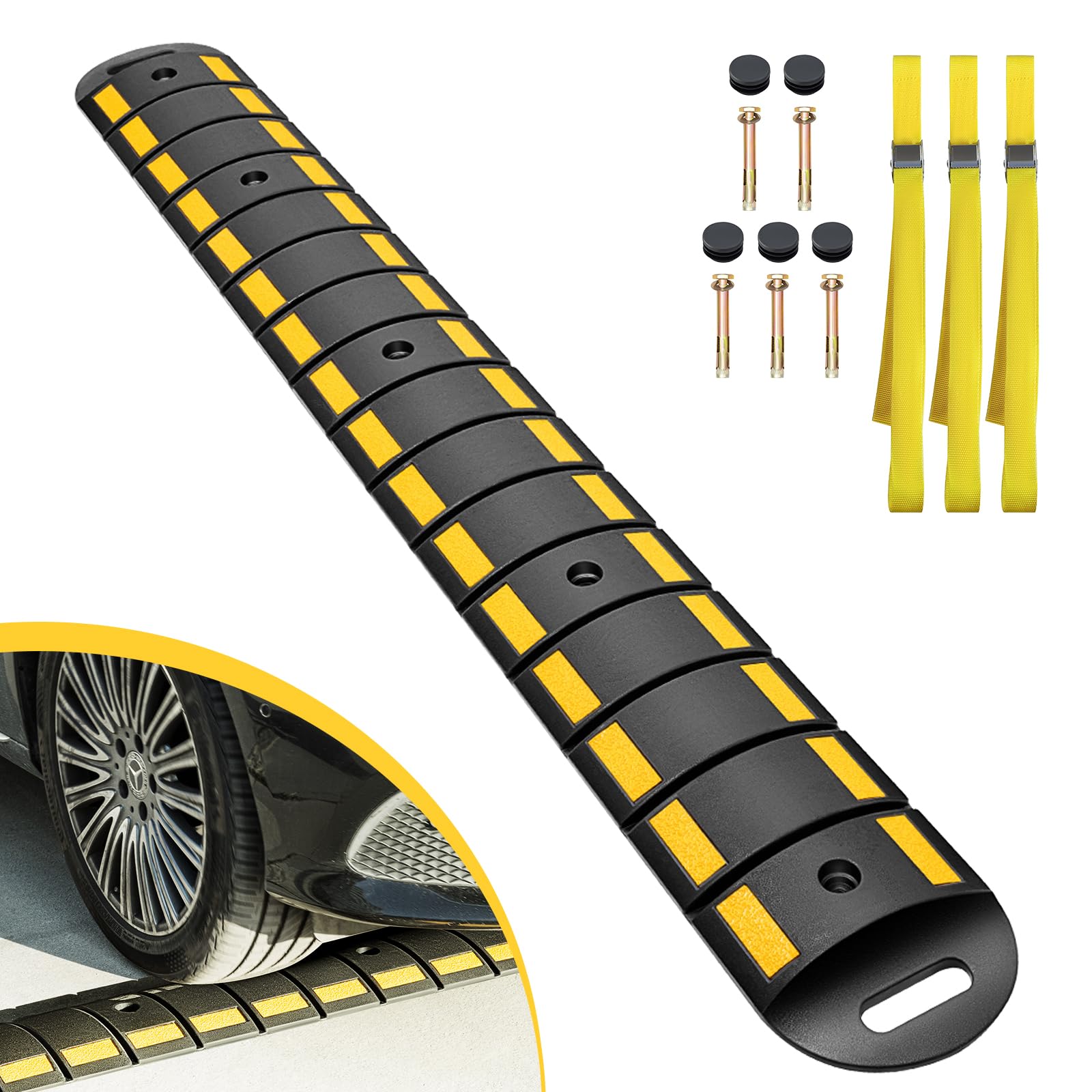 CXRCY Rubber Speed Bump, 6.4FT Portable Speed Bumps, Heavy Duty Speed ...