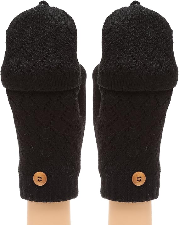 MIRMARU Women's Winter Knitted Fingerless Mitten Gloves with Flip Cover ...
