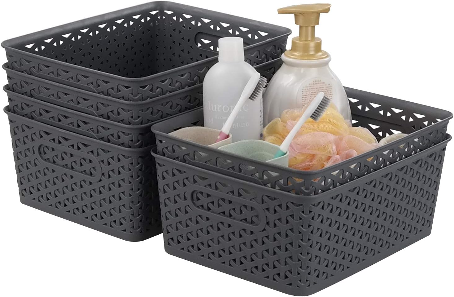 Readsky Desktop Cupboard Plastic Storage Basket, Deep Gray, 6 Packs ...