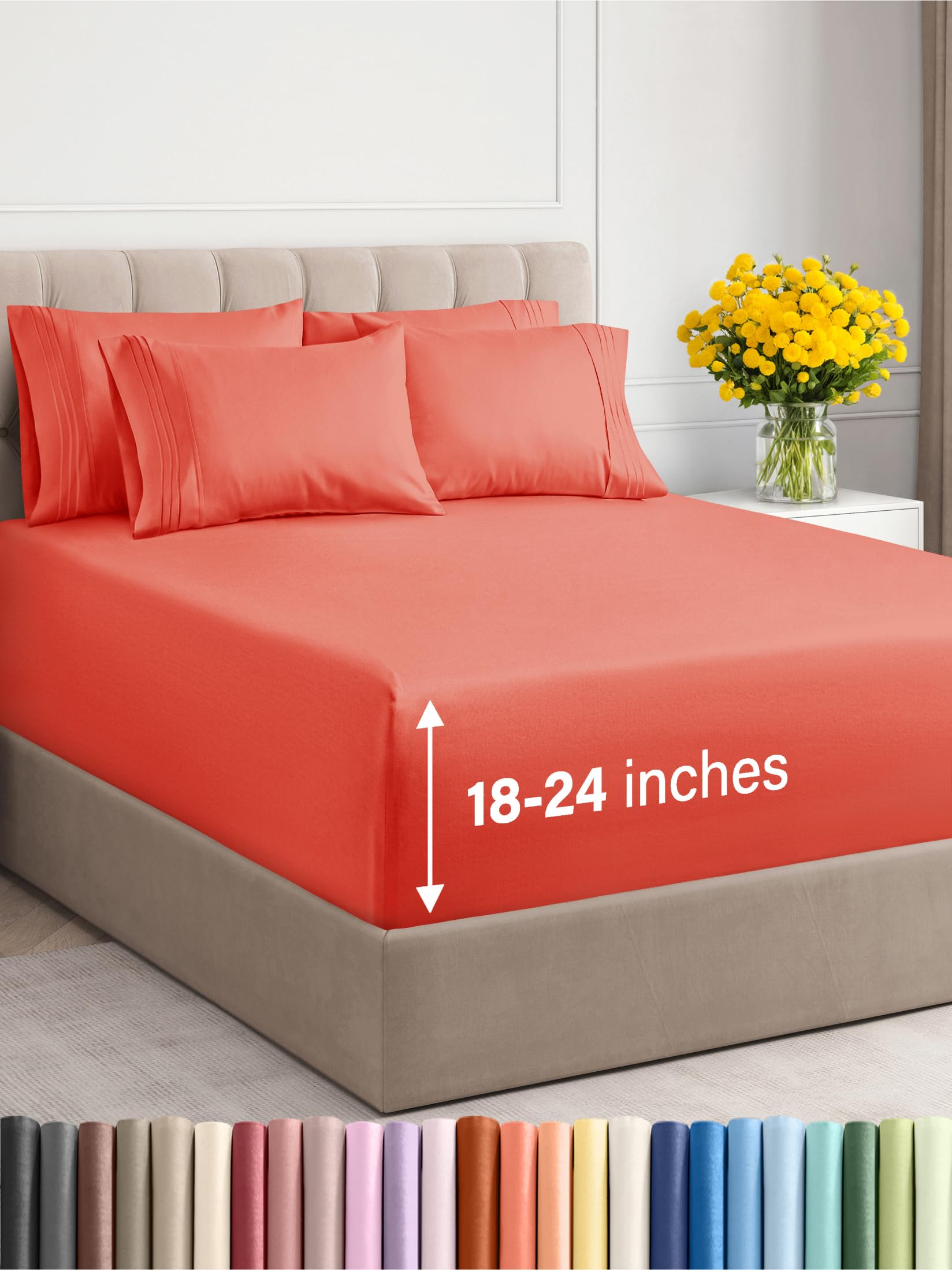Extra Deep King Sheet Set - 6 Piece Breathable & Cooling Sheets - Hotel ...