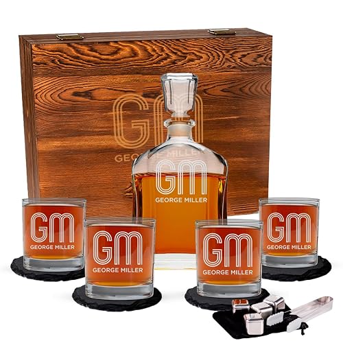 Personalized Whiskey Decanter Set for Men - 9 Design Options - Engraved ...