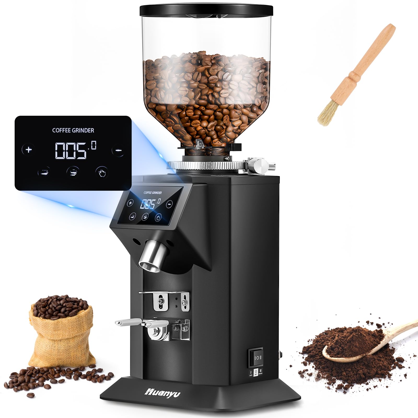 Huanyu Professional Coffee Grinder with 74mm Flat Burr 53ounce Bean ...