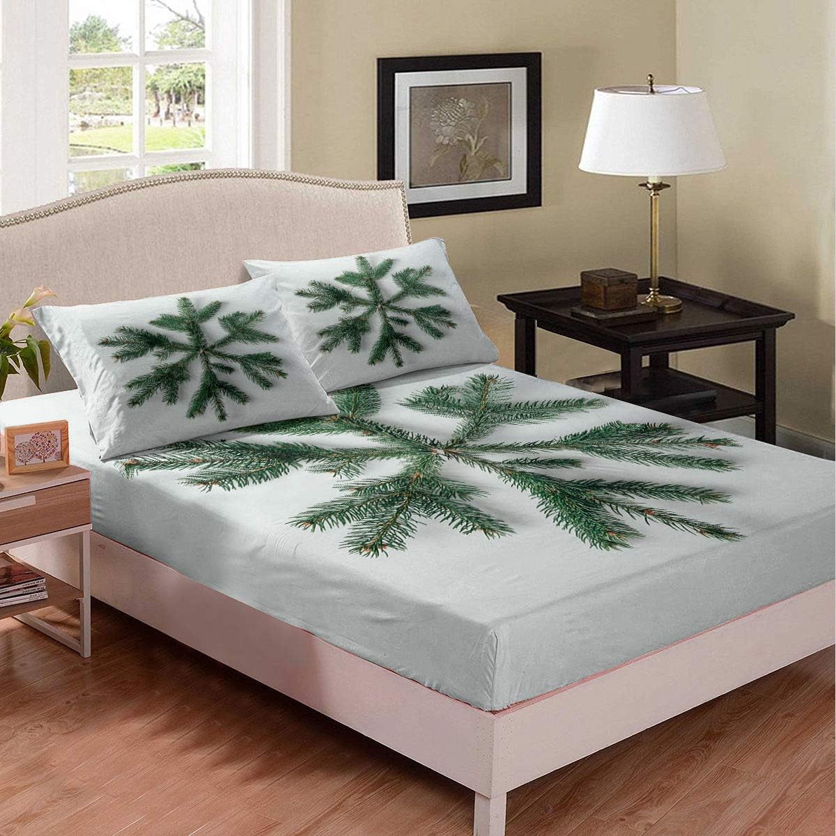 Erosebridal Christmas Fitted Sheet Pine Tree Bedding Set Plant Room ...