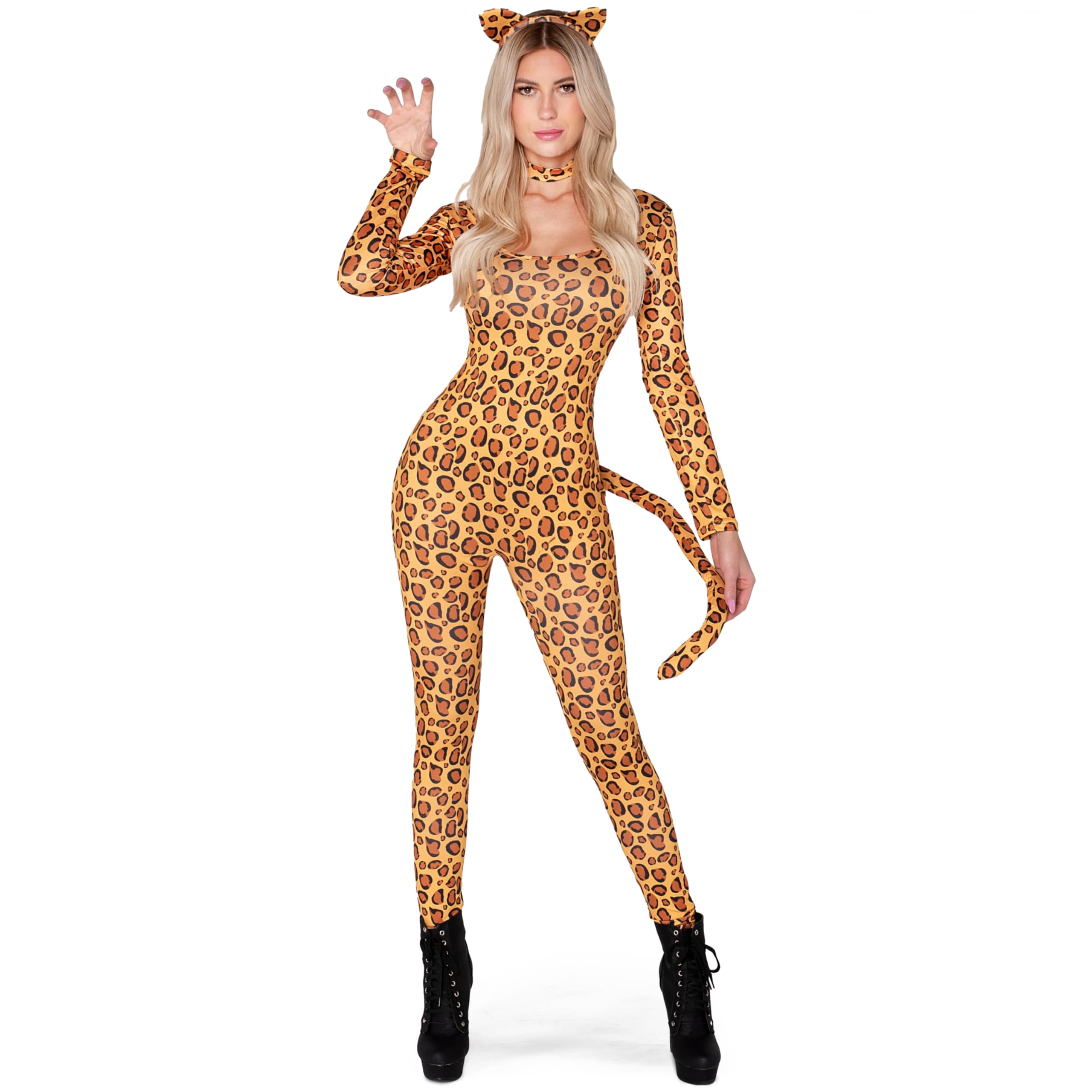 Spooktacular Creations Adult Women Leopard Catsuit Bodysuit Cheetah ...