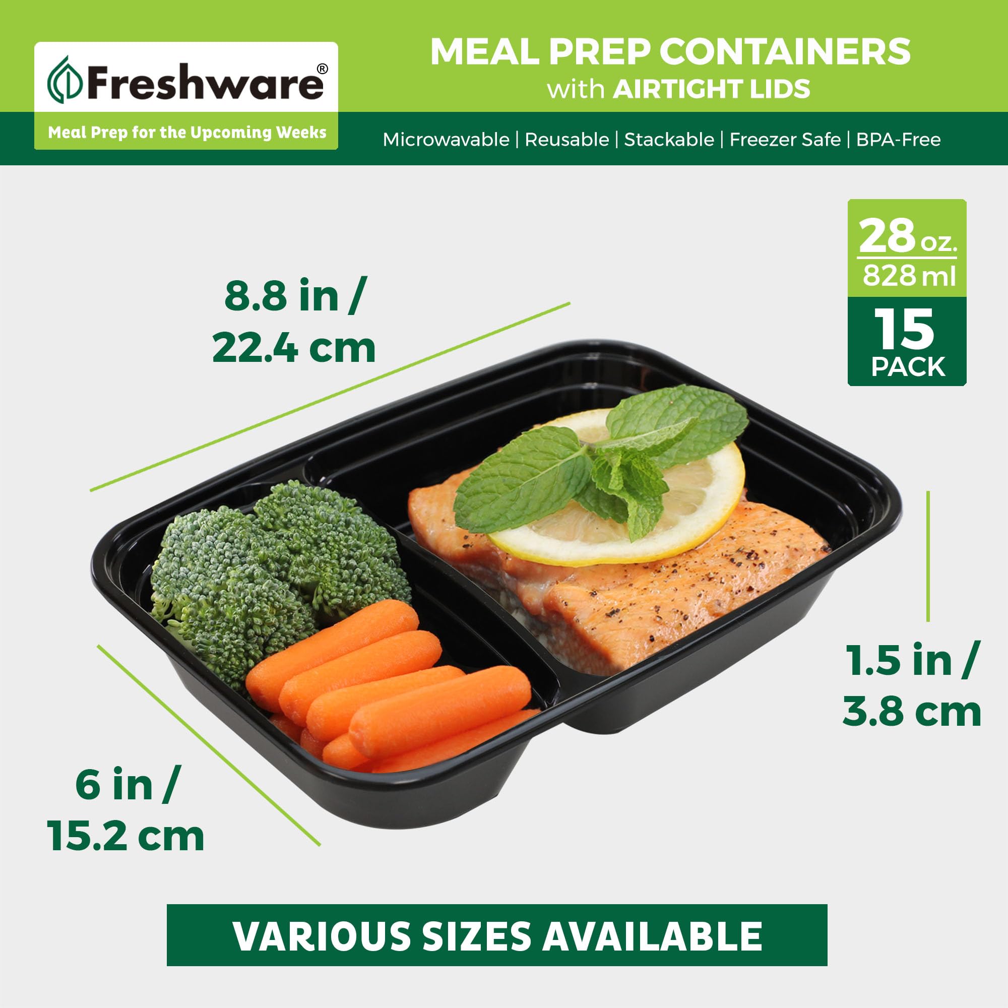 Mua Freshware Meal Prep Containers [15 Pack] 2 Compartment with Lids ...