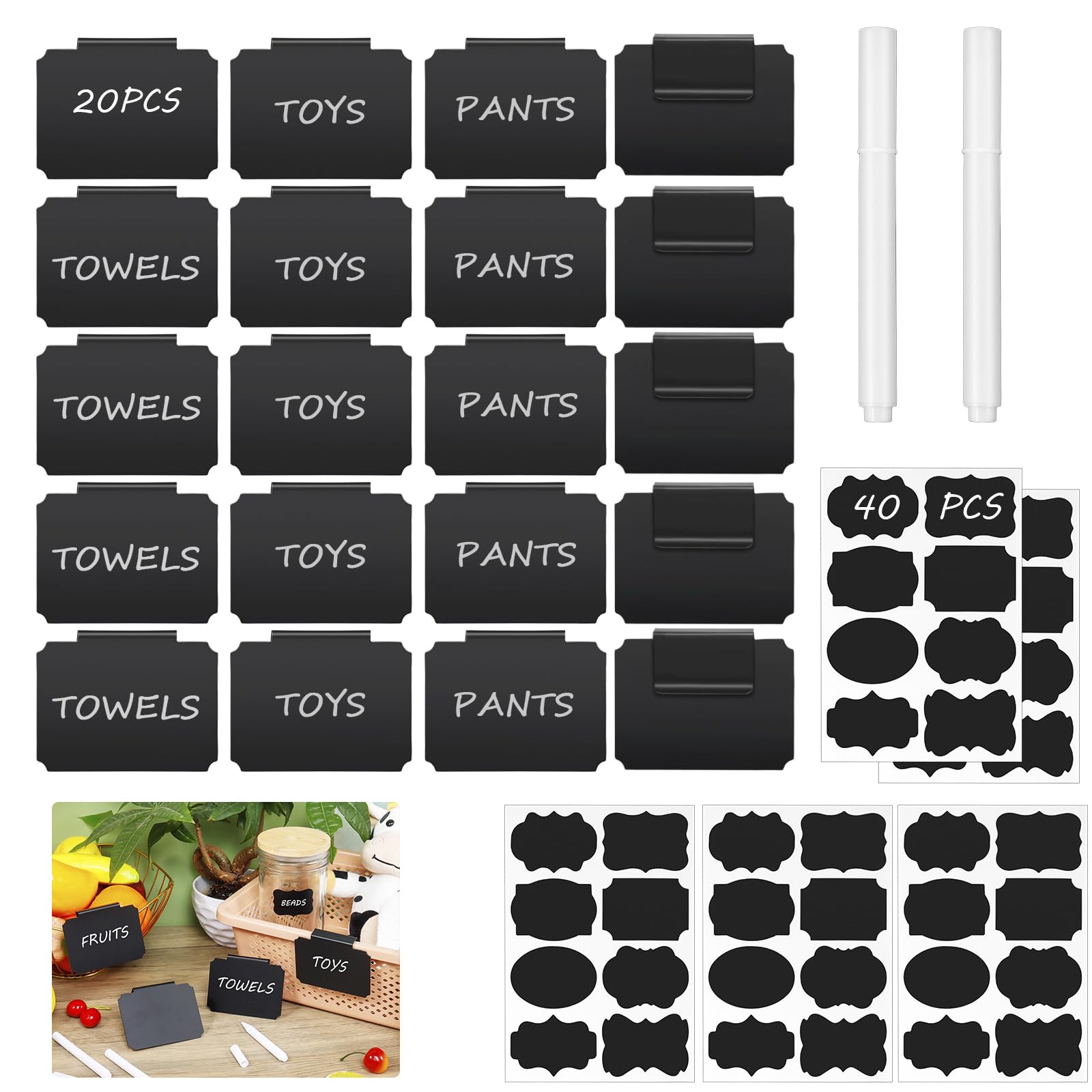 62 Piece Basket Labels Clip On for Storage Bins, Removable Basket Tags ...