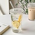 Amazon.com | Tumbler Stripe Glass Cup Coffee Cup With Lid and Straw ...