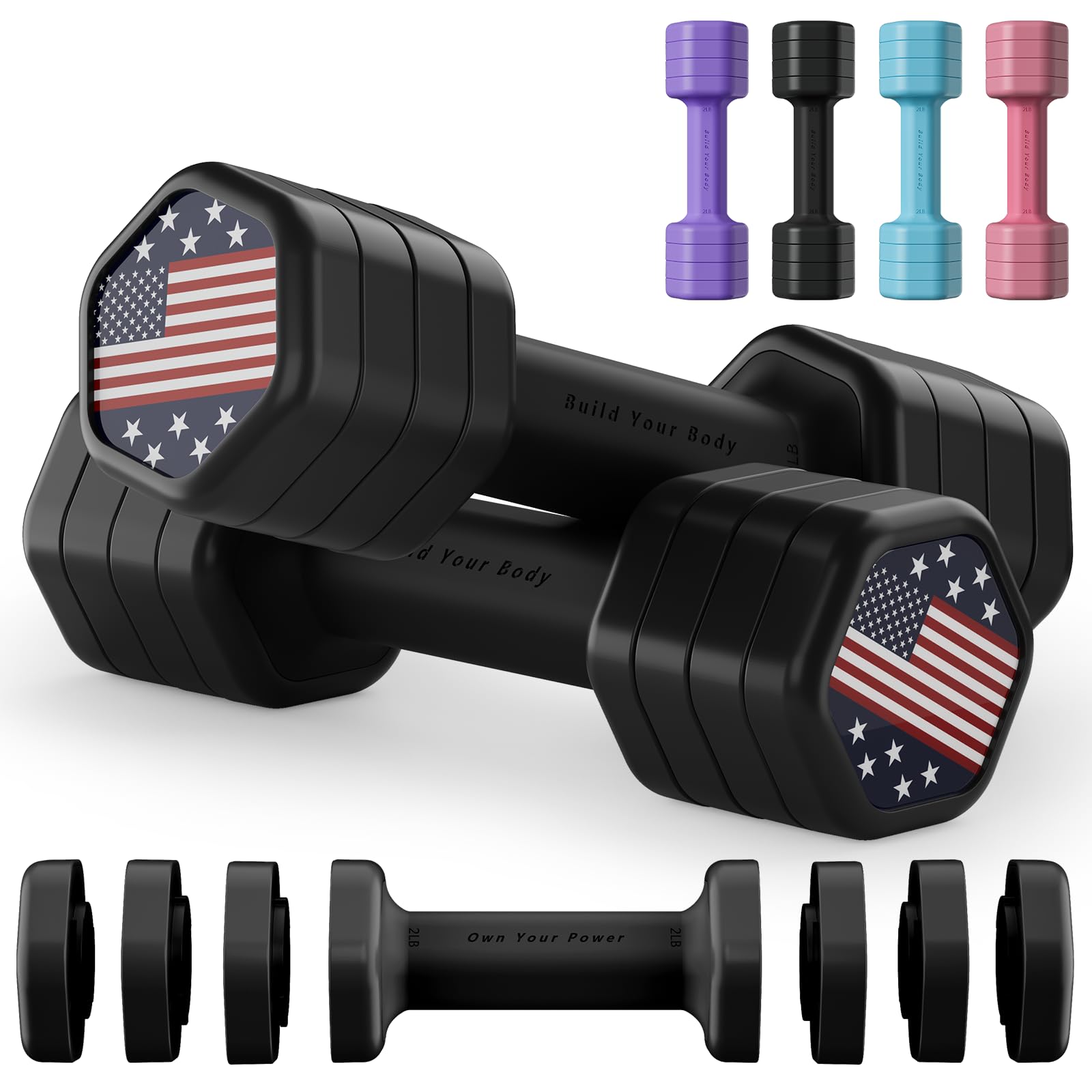 Zempox Adjustable Dumbbell Set of 2, 4 in 1 Hand Weights for Women at ...