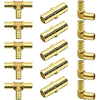 1/2in PEX Fittings, 15/30/45 PCS PEX Fittings, Elbow TEE Straight Couplings Set, PEX Brass Crimp ...