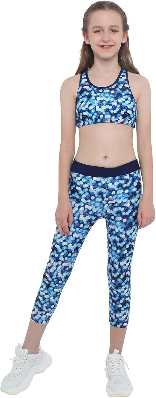 YUUMIN Kids Girls Yoga Dance Outfit Sport Bra Fitness Workout Leggings ...