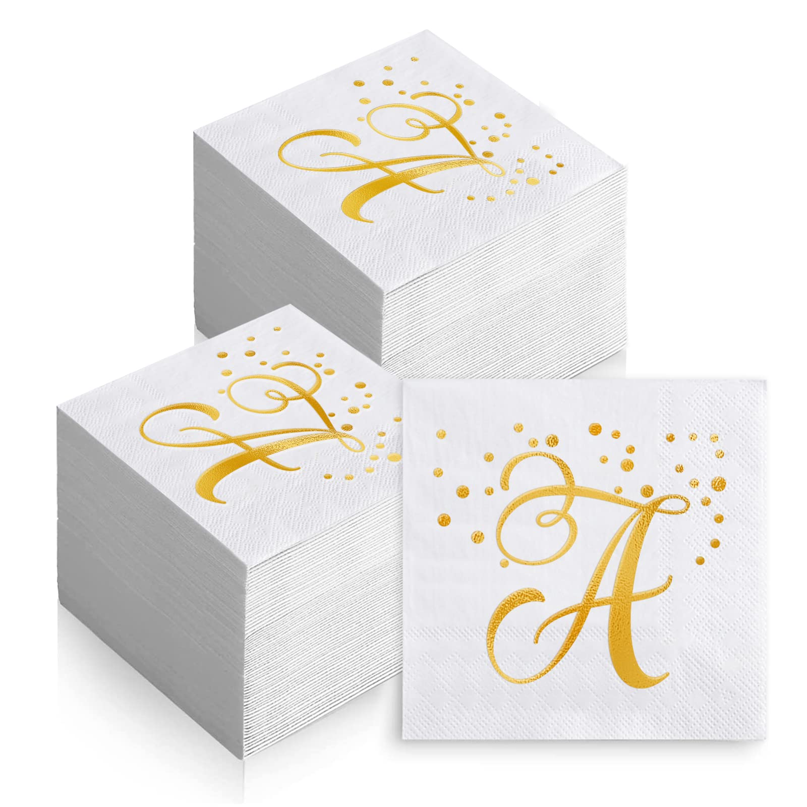 200 Pack Disposable Monogrammed Cocktail Napkins Gold Foil Letter A ...