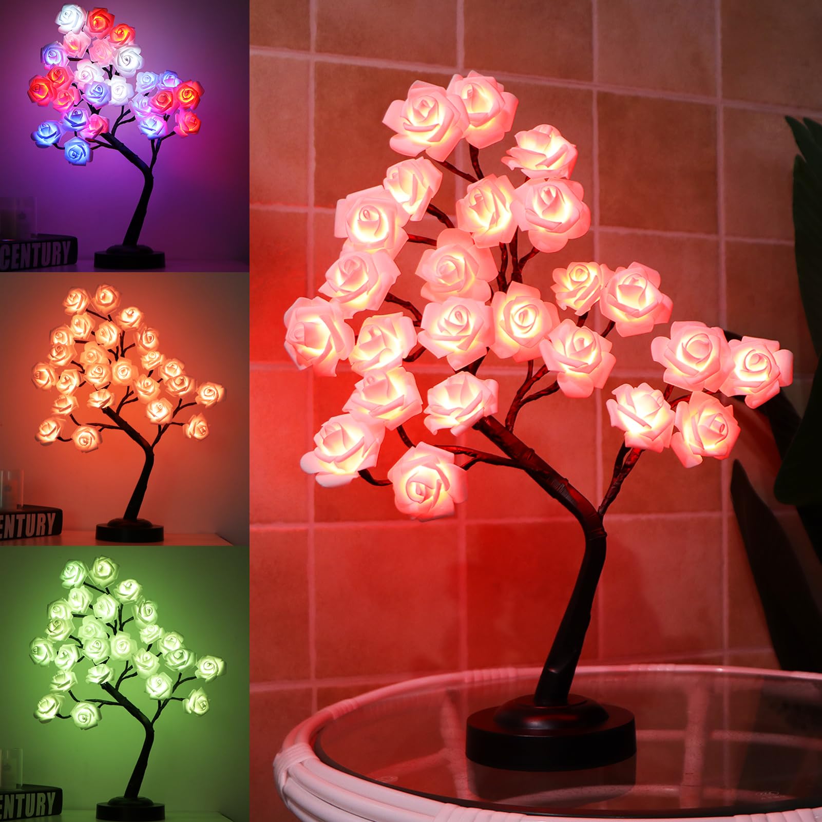 Fanshunlite Valentines Day Decor Table Lamp Rose Flower Tree ...