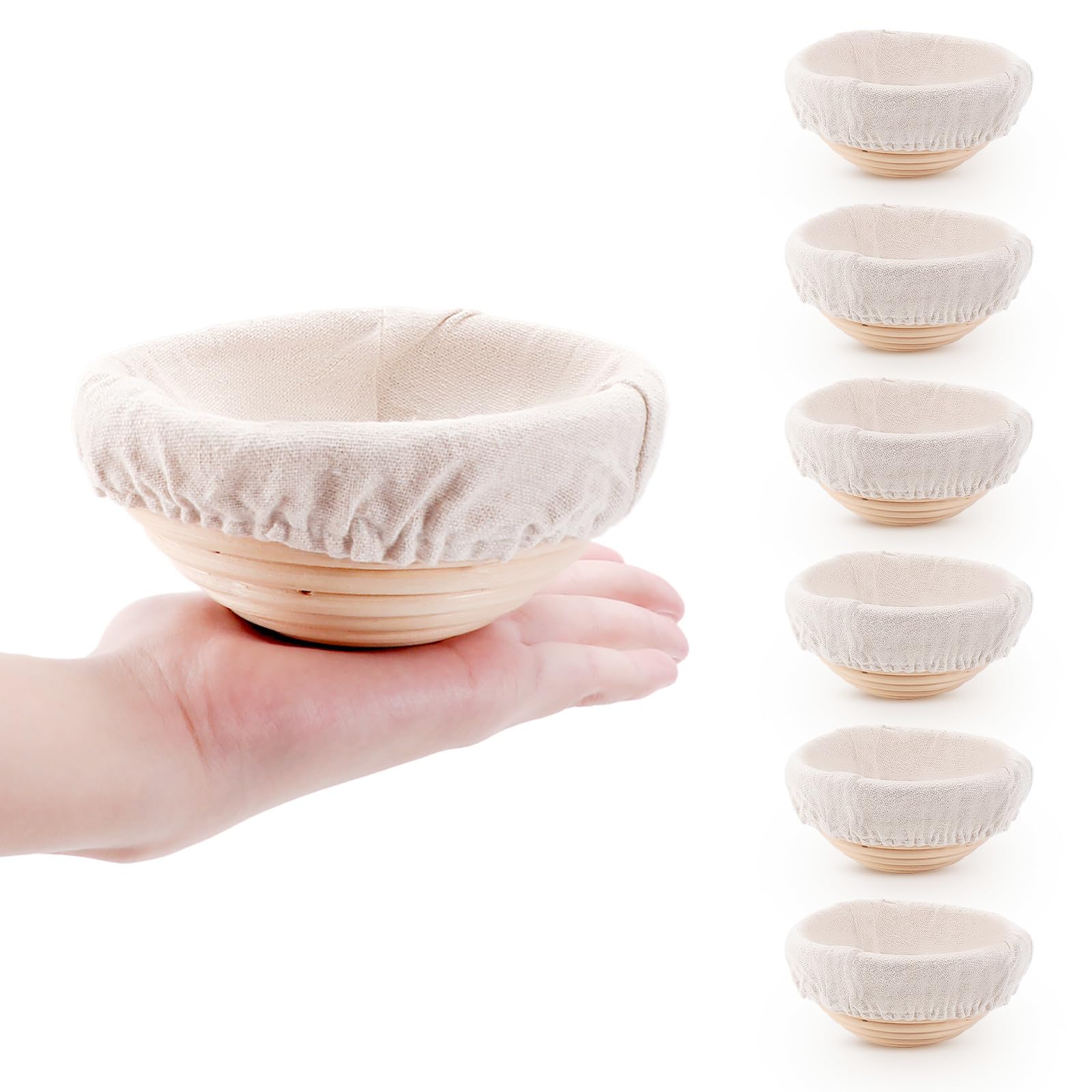 DOYOLLA Mini Bread Dough Proofing Basket & Liner (Set of 6, 5 inch ...