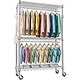Amazon.com: M MZG Heavy Duty Rolling Garment Rack 3 Tiers Adjustable ...