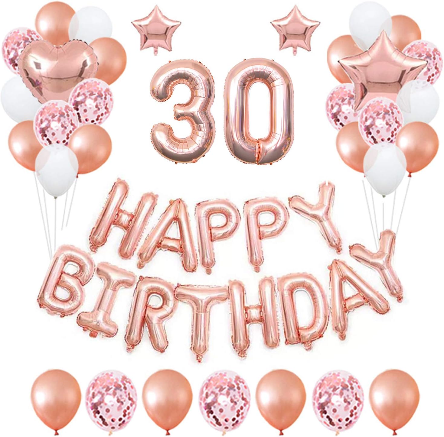 30th Rose Gold Birthday Party Decorations Pack 48PCS Banner Happy ...