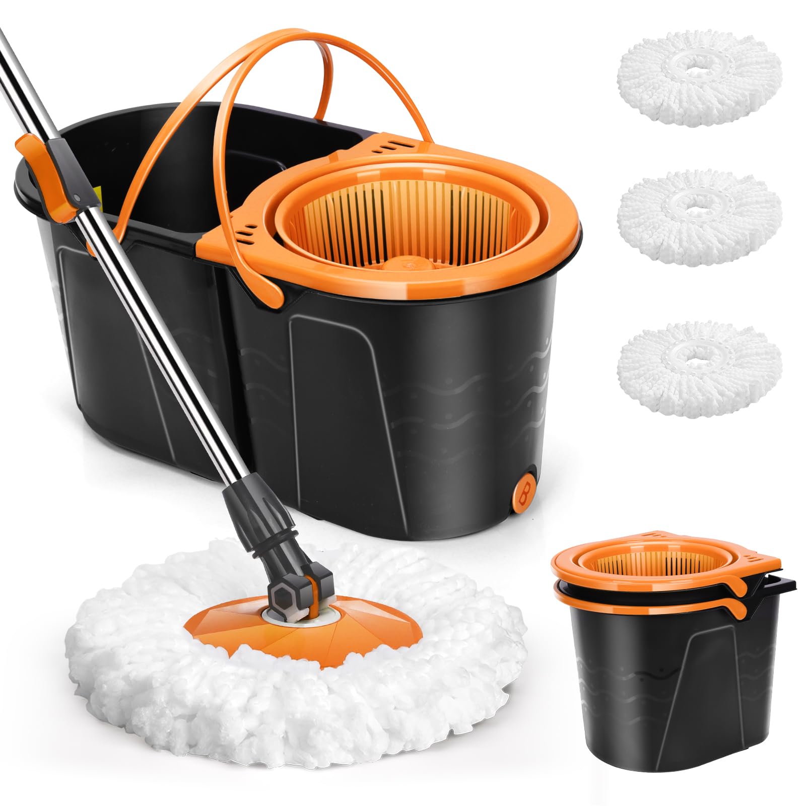 Spin Mop and Bucket with Wringer Set, Double Bucket Separate Dirty ...