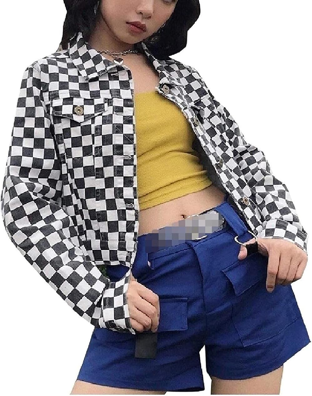 Womens Fit Sleeve Long Checkered Plaid Button Down Bomber Jackets ...