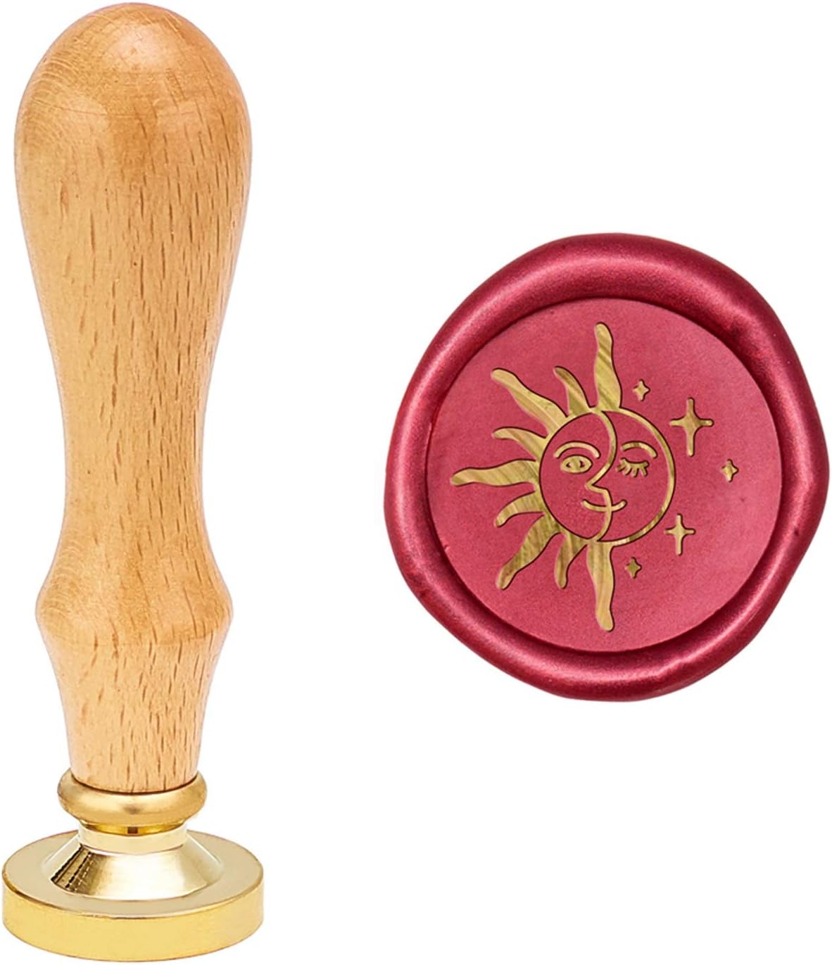 PandaHall Sun and Moon Wax Seal Stamp with Wooden Handle Vintage Retro ...