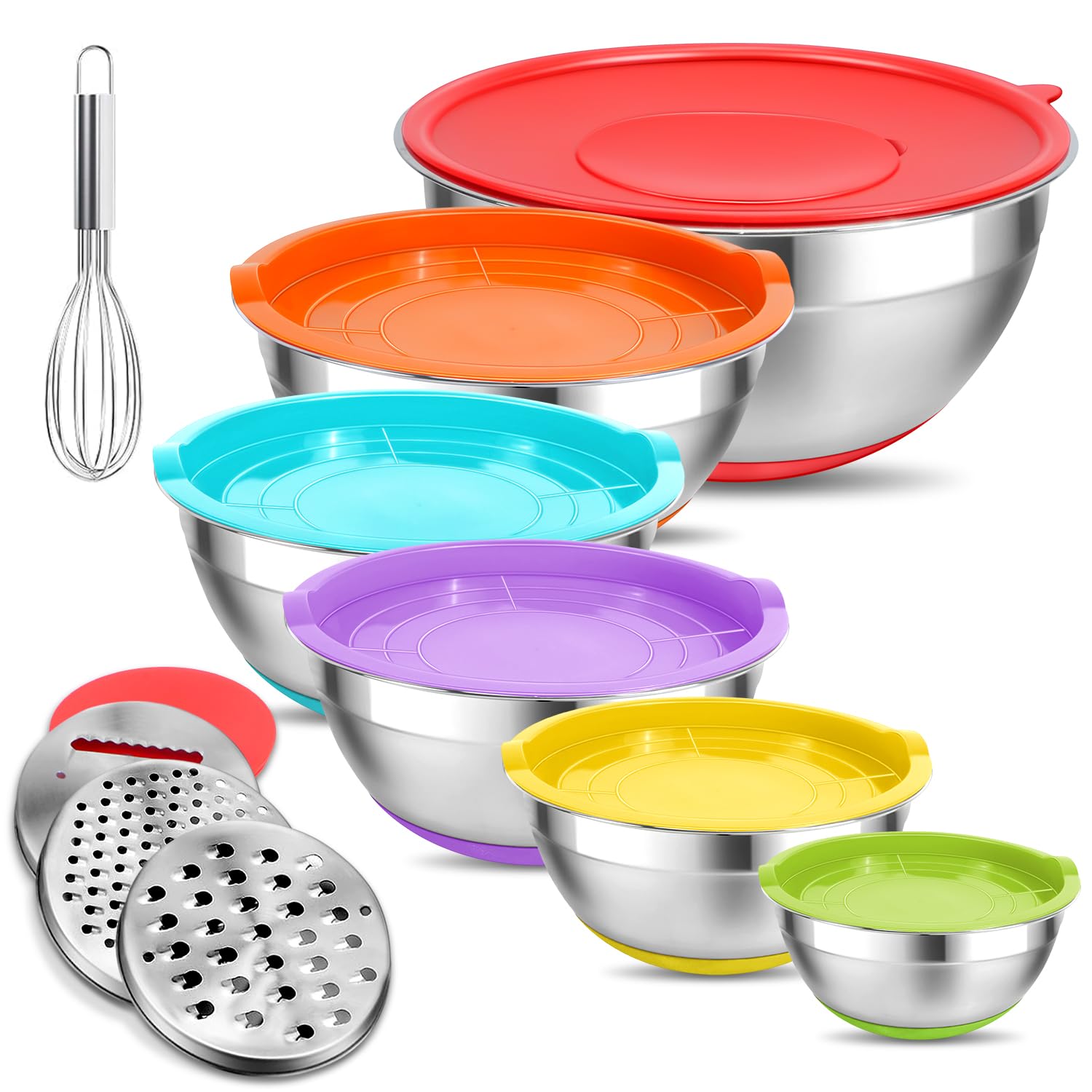 Eallpha Stackable Mixing Bowls with Lids 6-PC Set - Stainless Steel ...