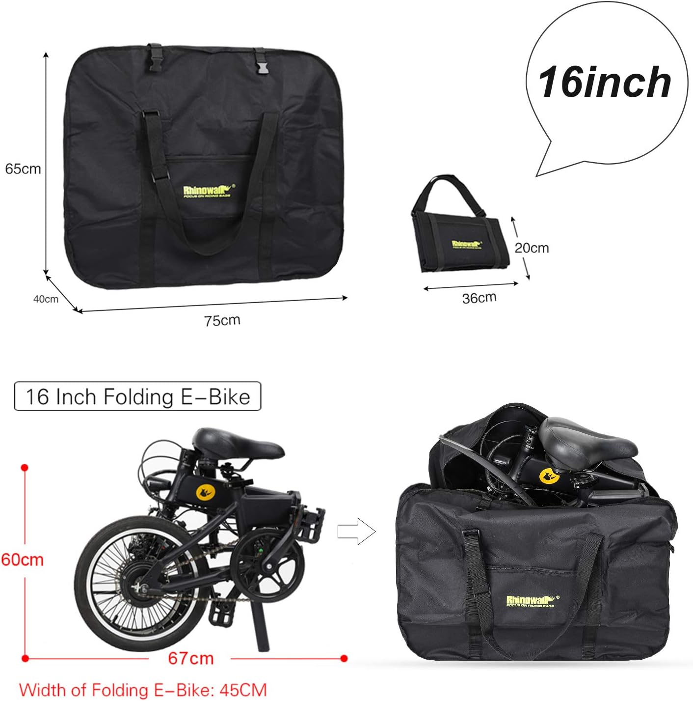 Rhinowalk Folding Bicycle Carry Bag Portable Bike Luggage 14-20 inch ...