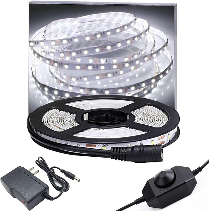 Amazon.com: Dimmable LED Light Strip Kit 6000K Daylight White 16.4ft ...
