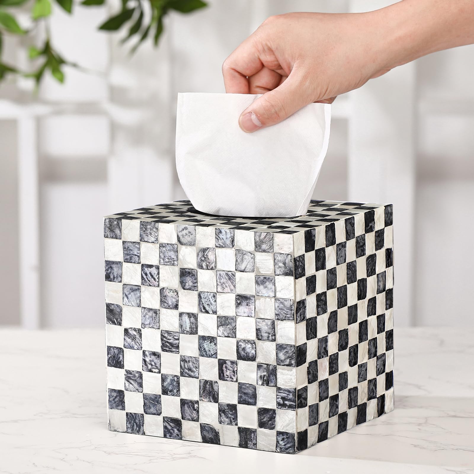 Reallnaive 5. 9 Inch Cube Mother of Pearl Tissue Box Cover, Ceramic ...