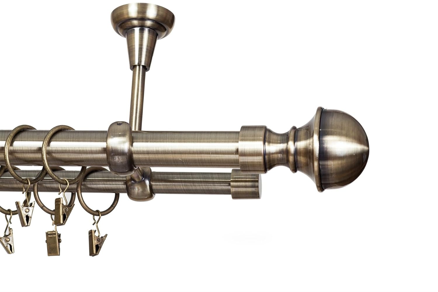 METAL DOUBLE Ceiling CURTAIN POLE RAIL ROD SET 25/16mm Antique Brass ...