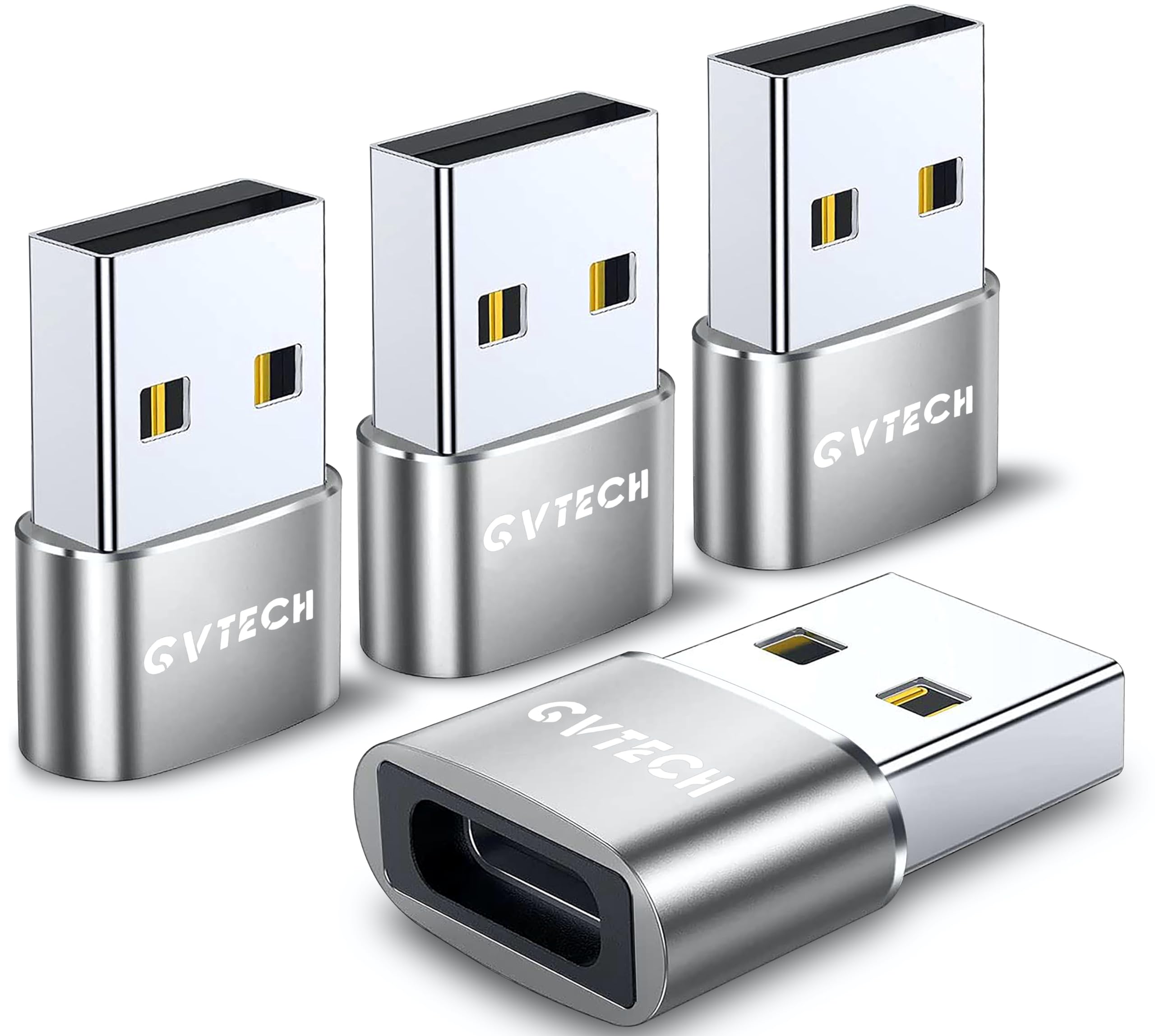 GVTECH USB C Female to USB Male Adapter, [4 Pack] Type A Charger Cable ...