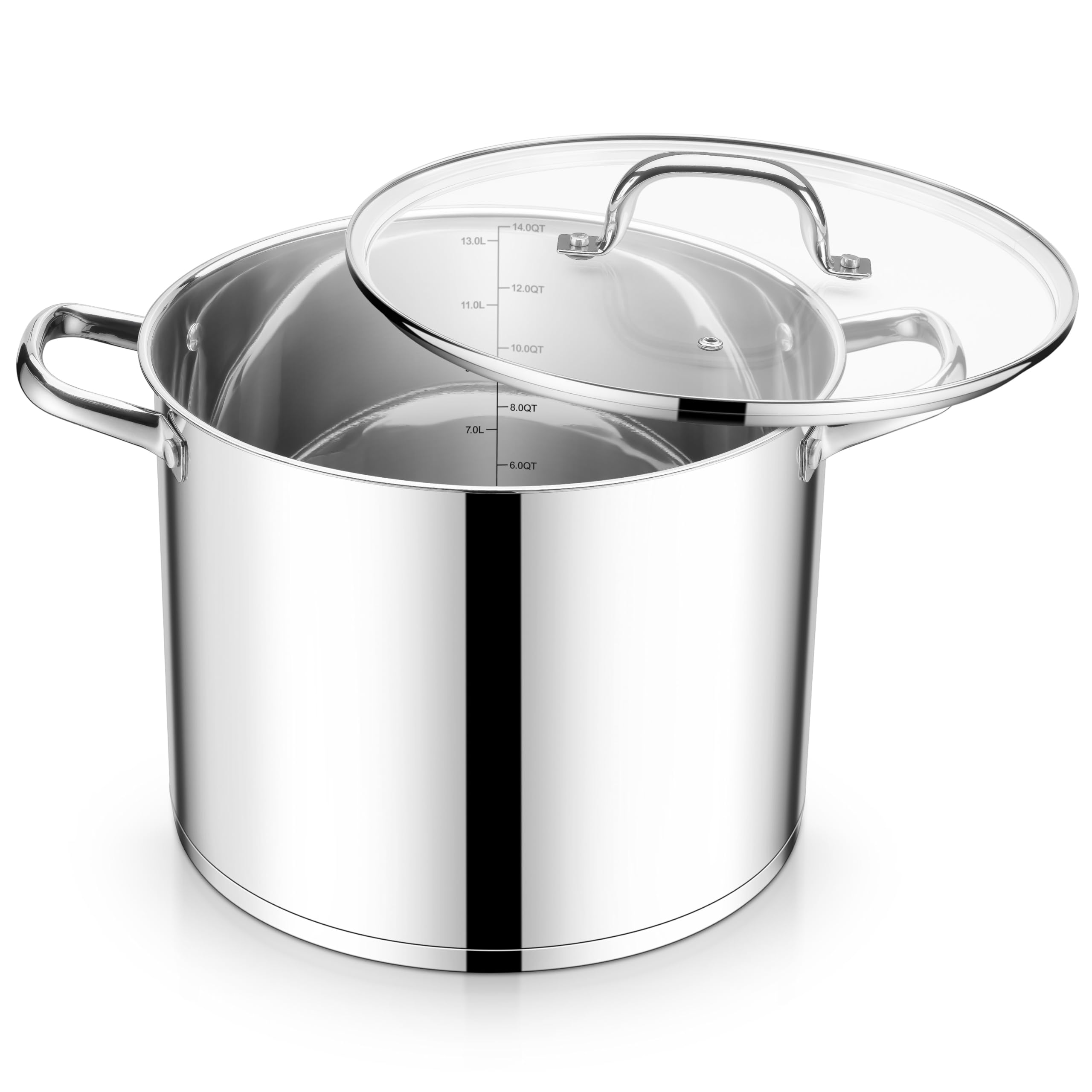 E-far 14 Quart Stainless Steel Stock Pot, Heavy Duty Induction Stockpot ...