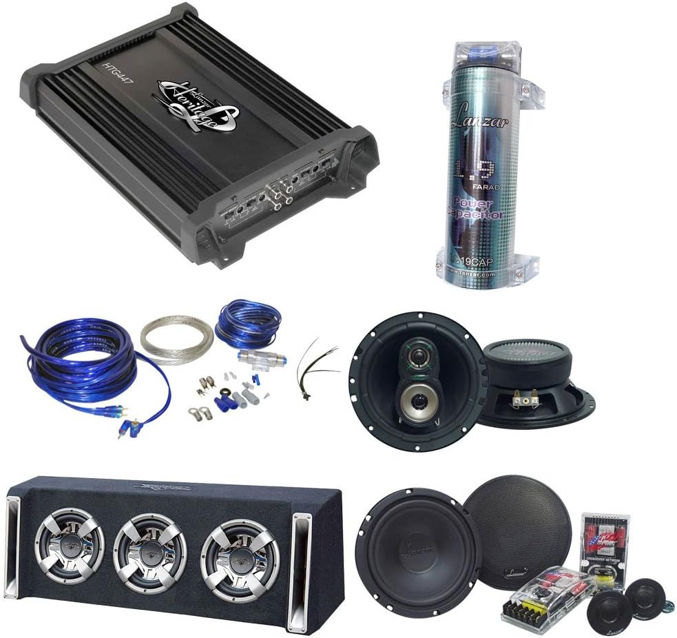 Lanzar Car Amplifier, Bass Box And Speaker Package - Htg447 2000 Watt 4 ...