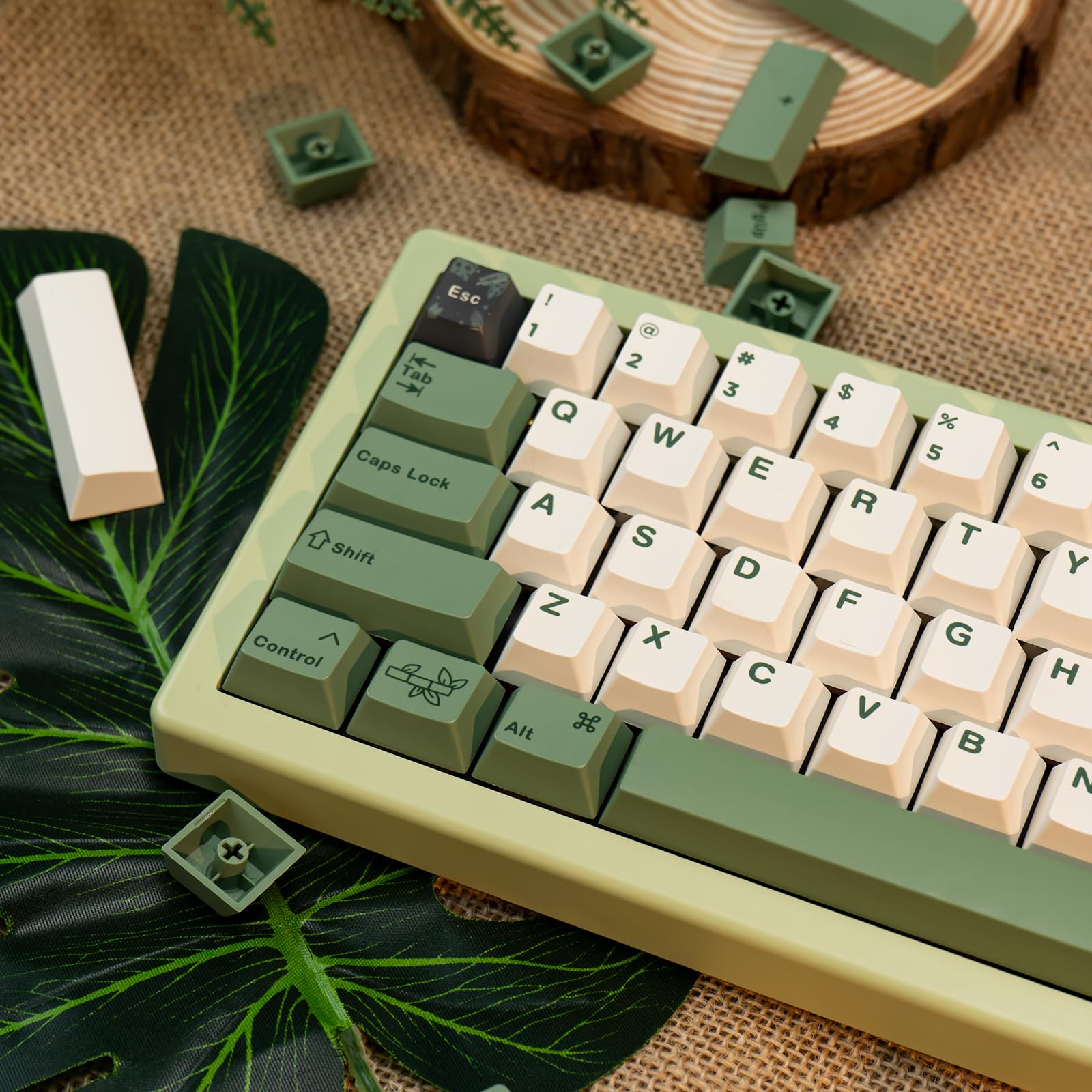 Mua 128 Keys English Botanical Keycaps, Green PBT Keycaps, Dye-Sub ...