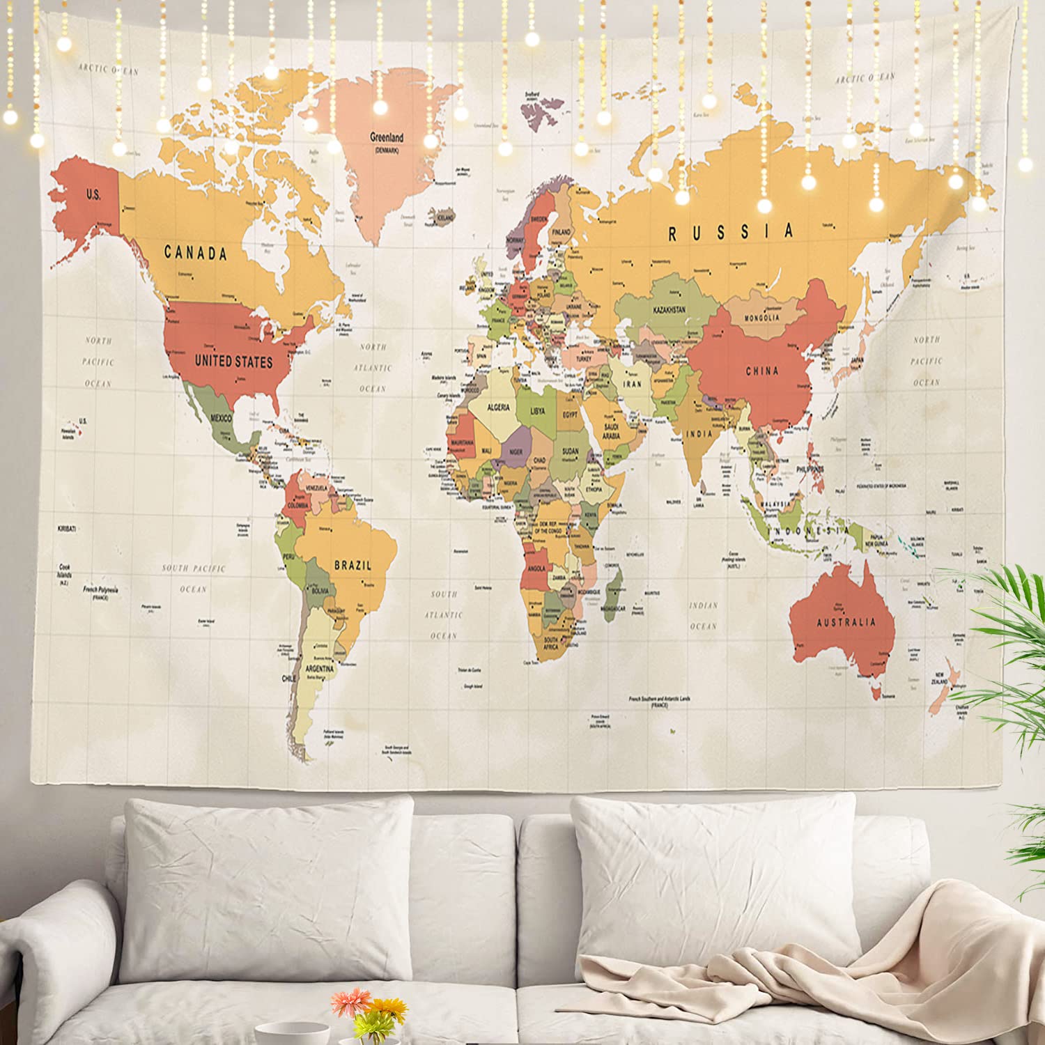 Shrahala World Map Tapestry Wall Hanging for Kids Student, Vintage ...
