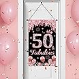 Amazon.com : Rose Gold 50 and Fabulous Door Sign for Birthday Decorations Pink Happy Sweet 50th ...