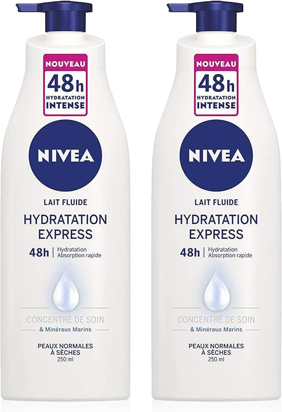 NIVEA Lait Fluide Hydratation Express 48h (2 x 250 ml), Soin corporel ...
