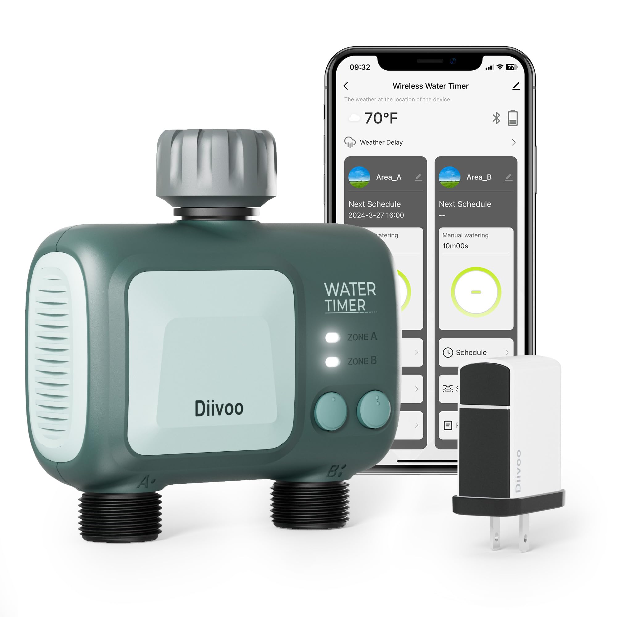 Diivoo Smart Sprinkler Timer 2 Zone, 2.4GHz WiFi Water Hose Timer ...