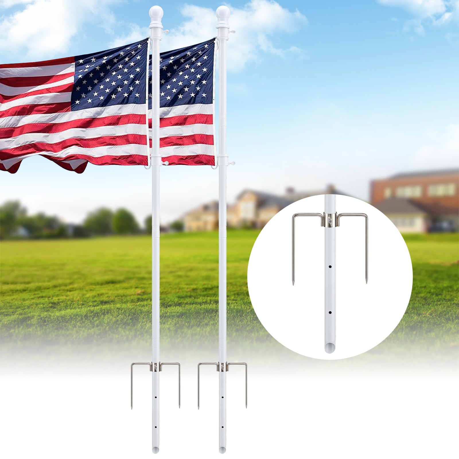 Heavy Duty Ground Flag Pole Kit With 3X5 US Flag - 8.5FT Tangle Free ...