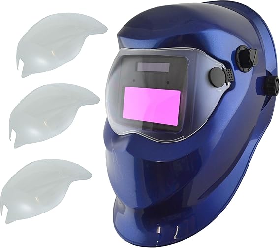 Auto Darkening Welders Helmet Mask Welding Grinding Blue & 3 x Lens ...