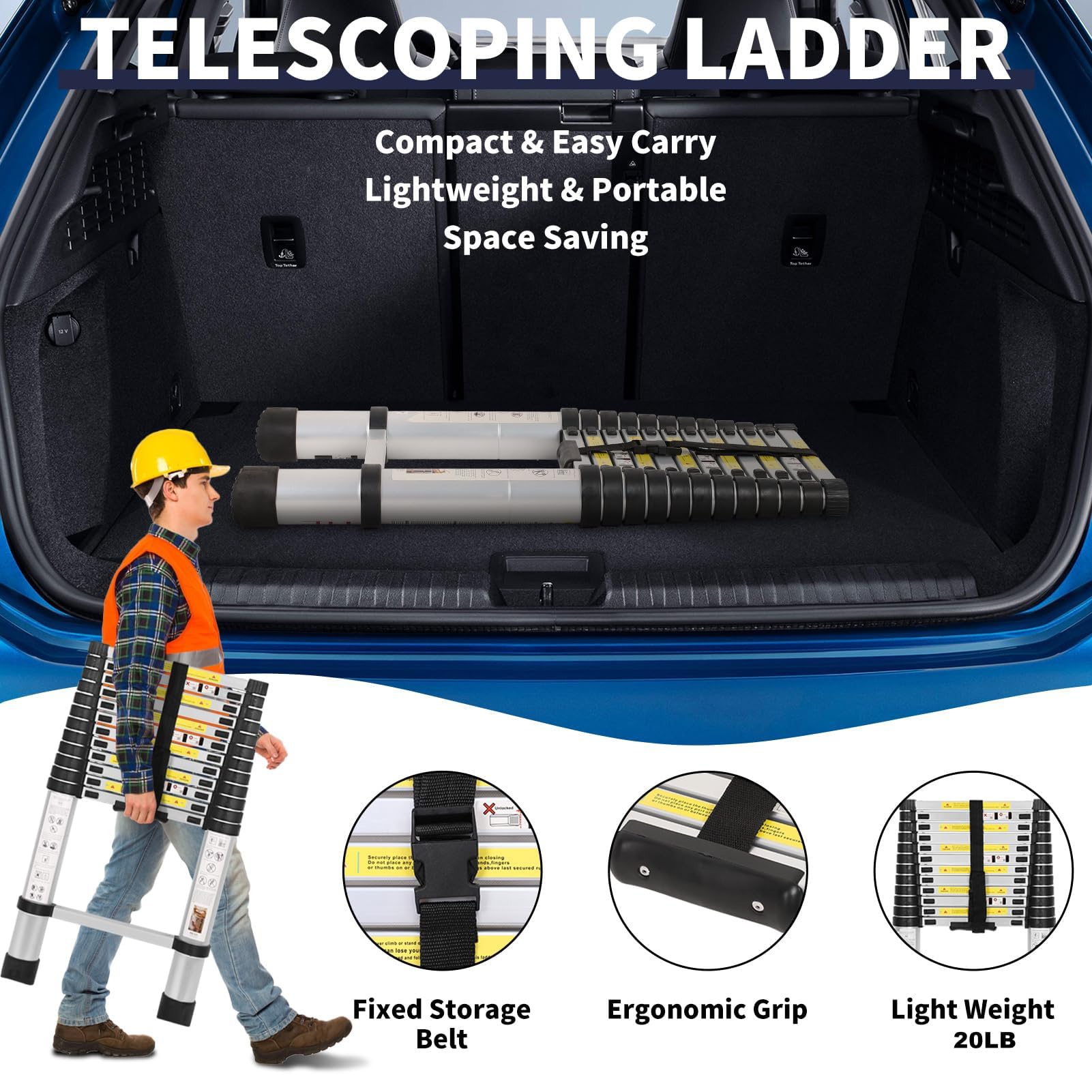 Mua 10.5FT Telescoping Ladder with Tool Tray, Extension Ladder Aluminum ...