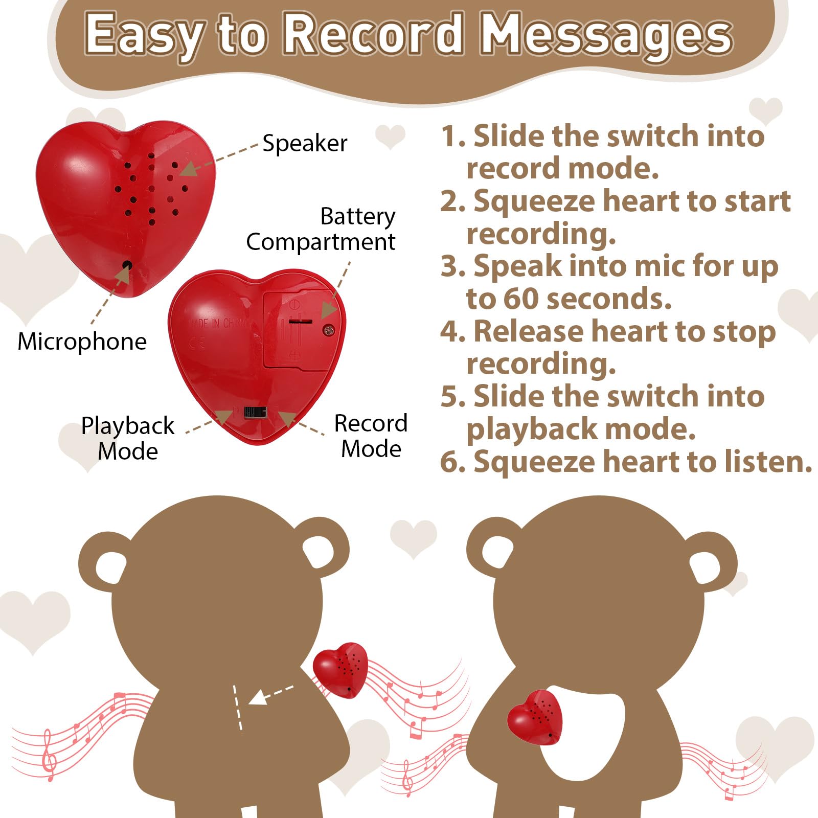 Mua Bear Stuffed Animal with Voice Recorder Set, 60 Seconds Voice Sound ...