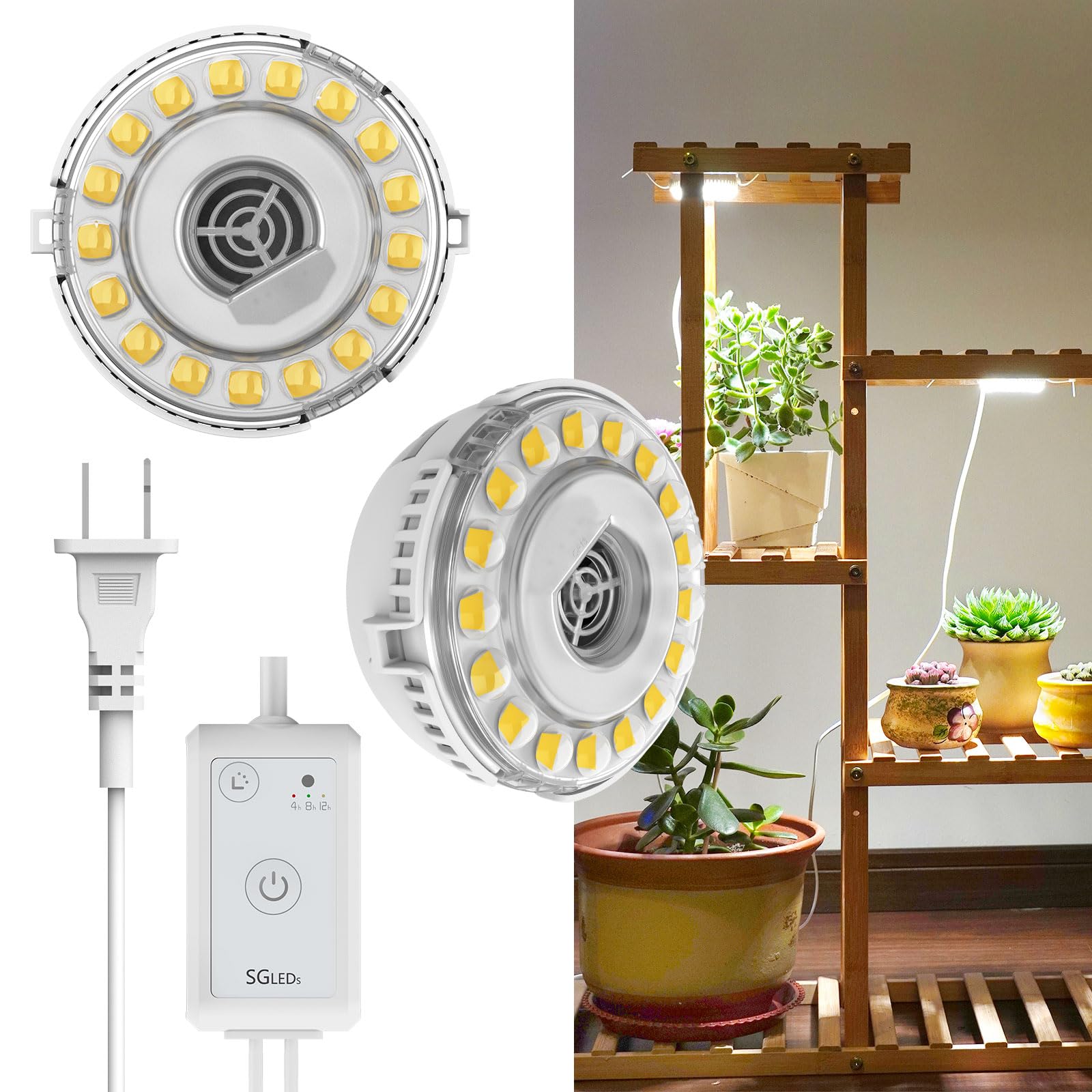 SGLEDs Grow Lights for Indoor Plants Full Spectrum, 2 Pack LED Puck ...